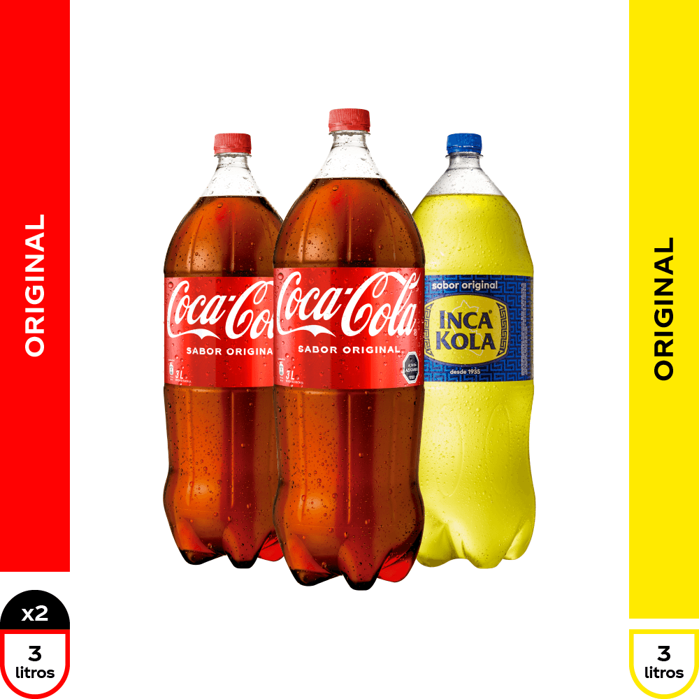 TRI PACK 2 Coca-Cola Original 3 lt + Inca Kola Original 3 lt - miCoca ...