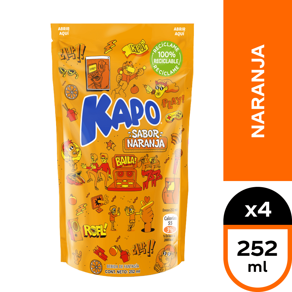 Kapo Naranja 4 x 252 ml. - miCoca-Cola.cl