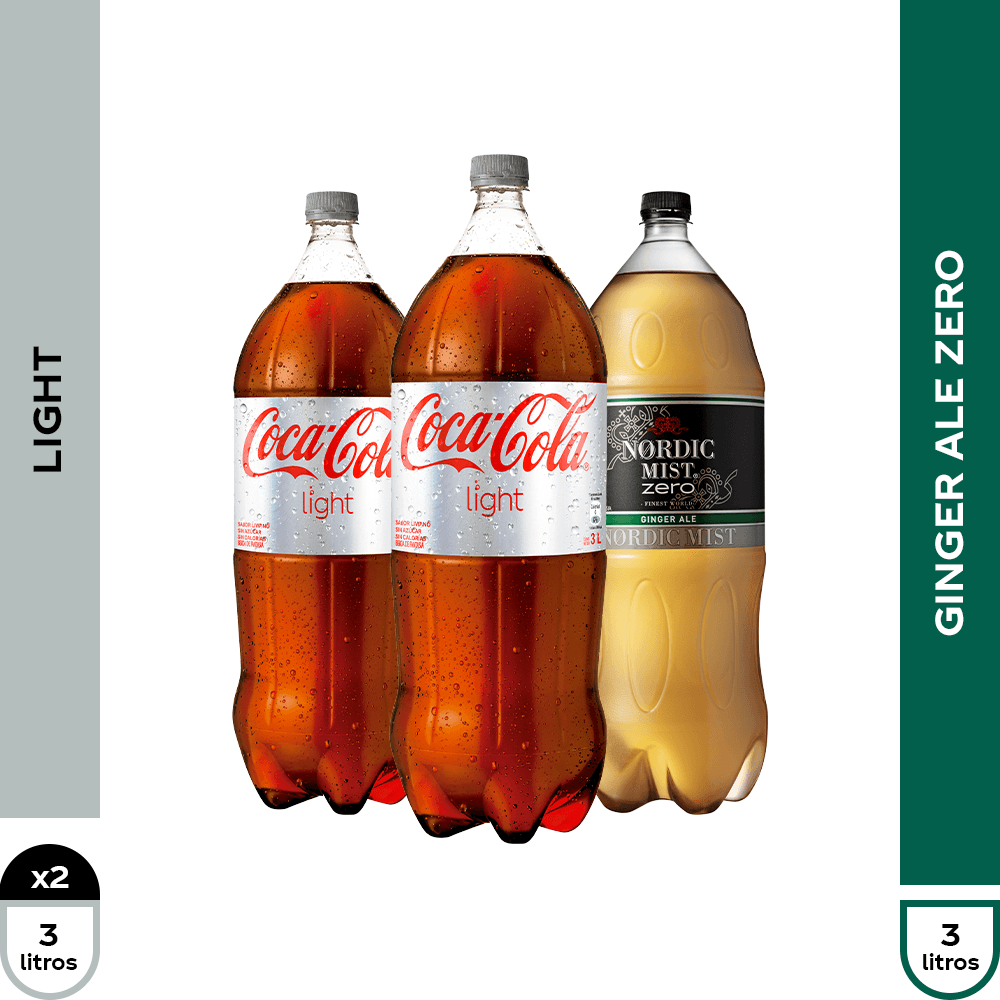Tri Pack 2 Coca-Cola Light 3,0 lt. + Nordic Ginger Ale Zero 3,0 lt ...