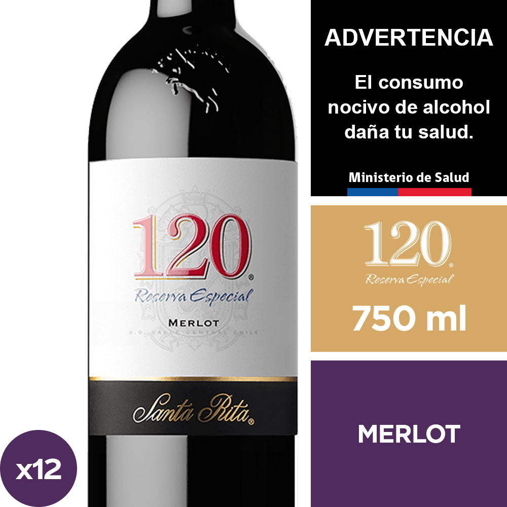 Vino 120 Reserva Especial Merlot 12 x 750 ml. | miCoca-Cola.cl - miCoca ...